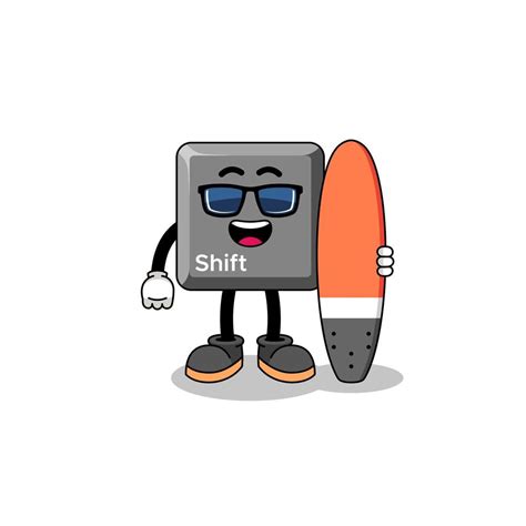 Mascot Cartoon Of Keyboard Shift Key As A Surfer 15164948 Vector Art At