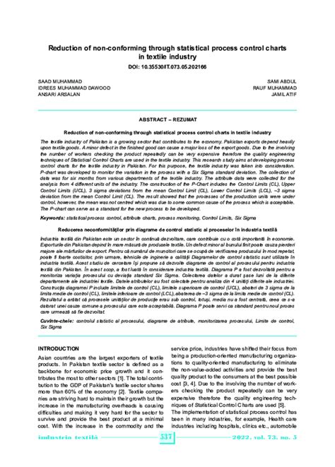 Pdf Reduction Of Non Conforming Through Statistical Process Control Charts