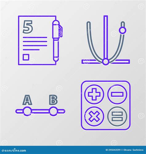 Set Line Calculator Graph Schedule Chart Diagram And Test Exam Sheet And Pen Icon Vector