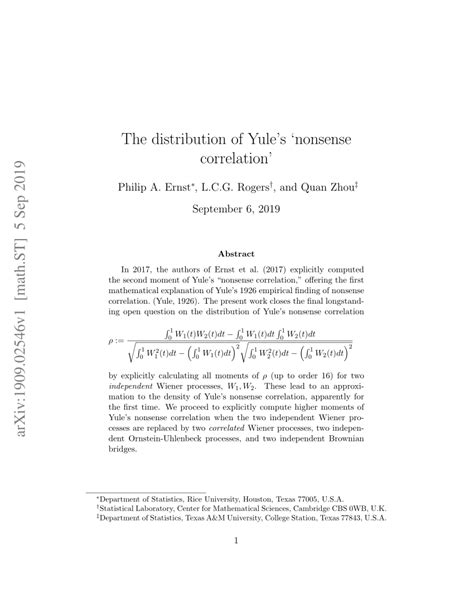 Pdf The Distribution Of Yules Nonsense Correlation