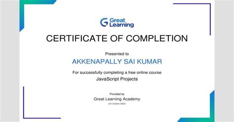Completed Javascript Projects Course With Great Learning Akkenapally Sai Kumar Posted On The