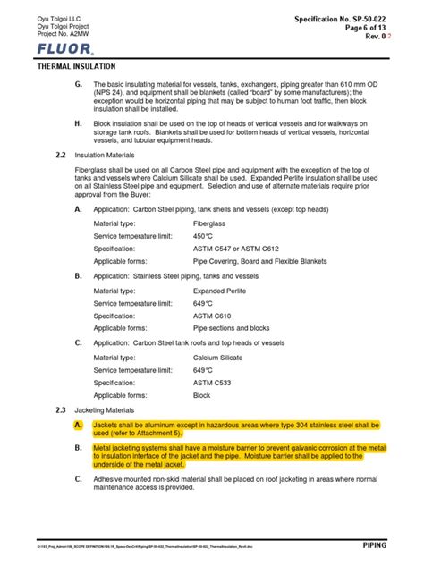 Pages From 0000 Sp 50 22 2 Thermal Insulation Specification Pdf Pipe Fluid