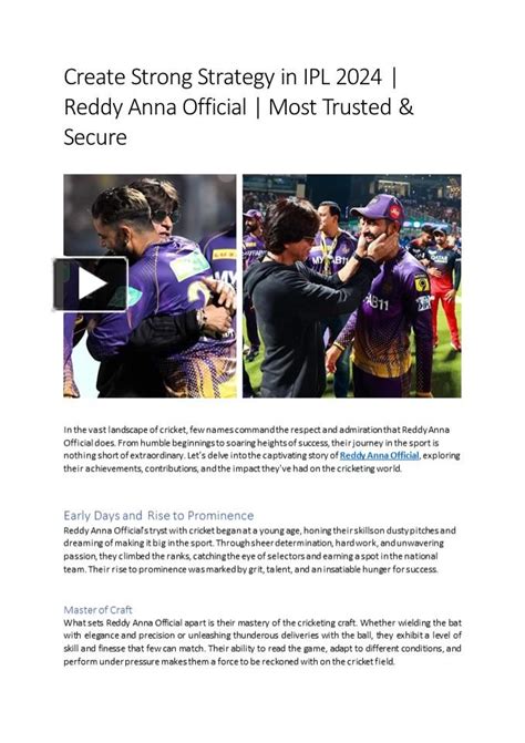 ppt create strong strategy in ipl 2024 reddy anna official most trusted and secure