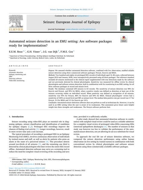 Pdf Automated Seizure Detection In An Emu Setting Are Software