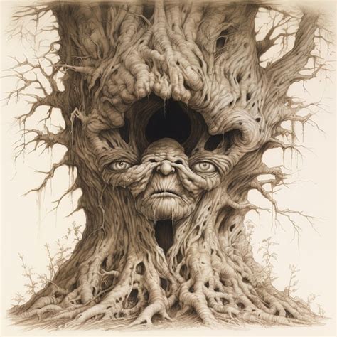 Premium AI Image A Drawing Of A Tree With A Face Drawn On It
