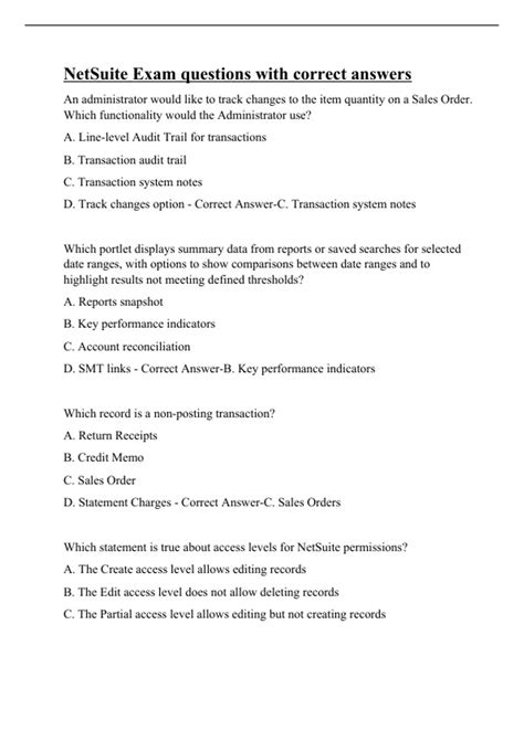 Netsuite Exam Questions With Correct Answers Netsuite Foundations Stuvia Us