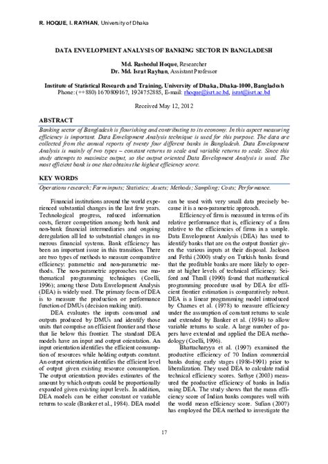Pdf Data Envelopment Analysis Of Banking Sector In Bangladesh