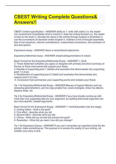 Cbest Writing Complete Questionsand Answers Cbest Stuvia Us