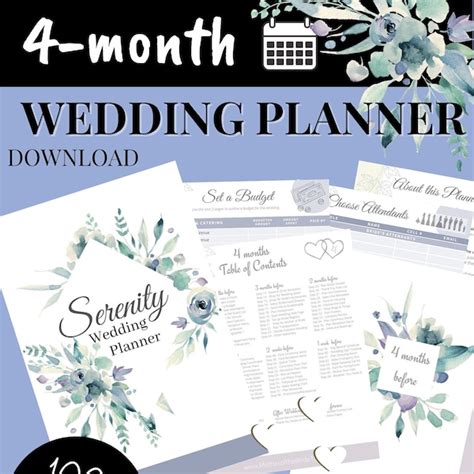 4 Month Wedding Checklist Printable Etsy