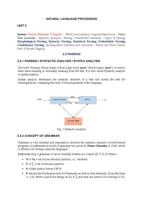 2021 23 Parsing Nlp Natural Language Processing Unit 2 Syntax Formal Grammars Of English