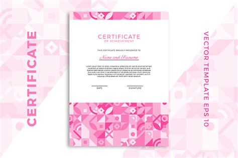 졸업 또는 과정 완료를위한 수직 비즈니스 디플로마 모형 바우 하우스 기하학적 패턴으로 감사 템플릿 인증서의 우아한 분홍빛이 도는 디자인 벡터 배경 Eps 10 10월에 대한