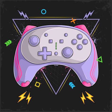 Hand Drawn Girly Purple Analog Joystick Game Console Colorful Game Controller And Game Pad