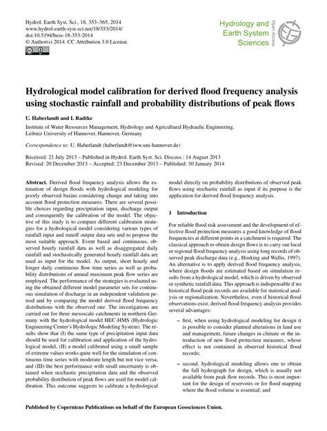 Pdf Hydrological Model Calibration For Derived Flood Frequency Analysis Using Stochastic