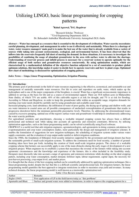 Pdf Utilizing Lingo Basic Linear Programming For Cropping Patterns