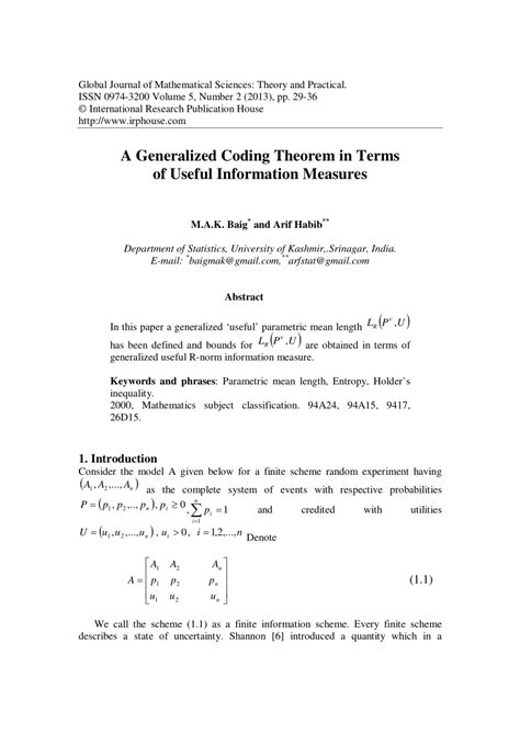 Pdf A Generalized Coding Theorem In Terms Of Useful Information Measures