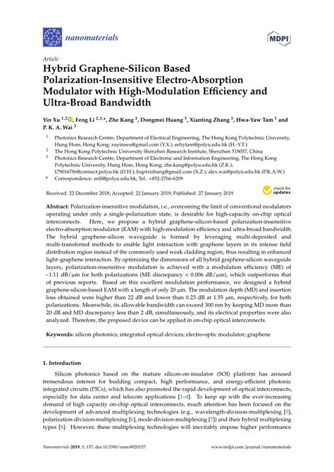 Pdf Hybrid Graphene Silicon Based Polarization Insensitive Electro