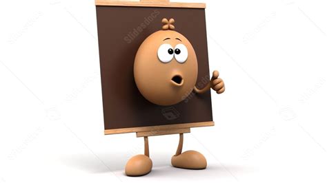 무료 매력적인 갈색 닭고기 달걀 마스코트는 흰색 3d로 렌더링된 야외 환경에서 빈 칠판과 함께 자랑스럽게 서 있습니다 Ppt 배경 Slidesdocs