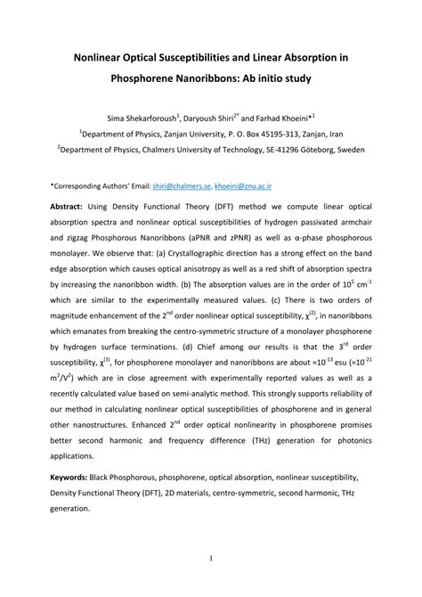 Pdf Nonlinear Optical Susceptibilities And Linear Absorption In