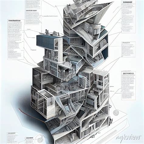 3d Architecture Exploded Diagram Illustration Wall Mural • Murals