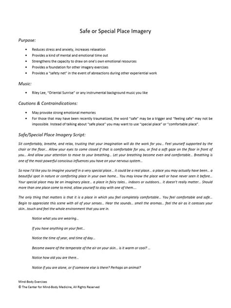 Safe Place Imagery Script Pdf Imagination Neuroscience