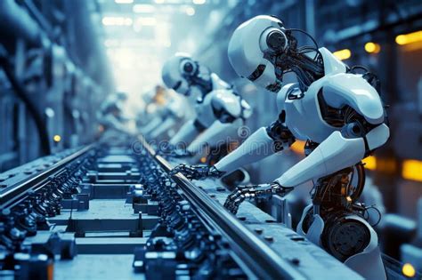 Robotic Innovation Showcased In A Futuristic Assembly Line With Robots