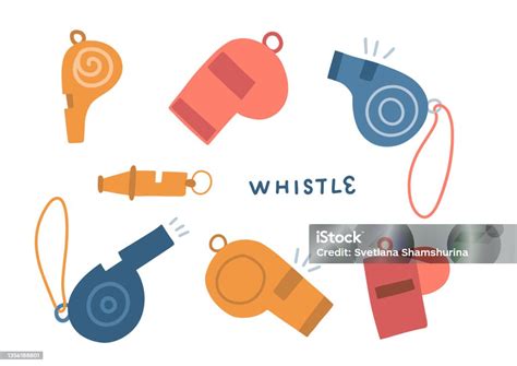 휘파람 아이콘 세트입니다 흰색 배경에 고립 된 웹 디자인에 대한 호각 아이콘의 플랫 손으로 그린 컬렉션 벡터 디자인 가는 끈에 대한 스톡 벡터 아트 및 기타 이미지 Istock