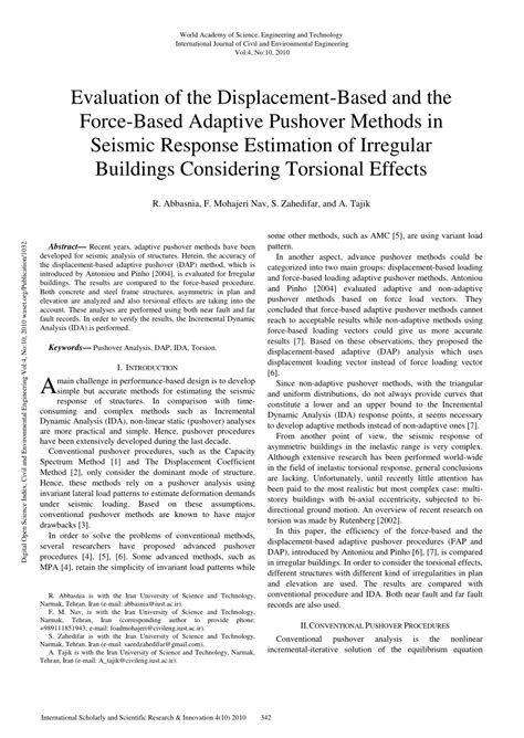 Pdf Evaluation Of The Displacement Based And The Force Based Adaptive Pushover Methods In