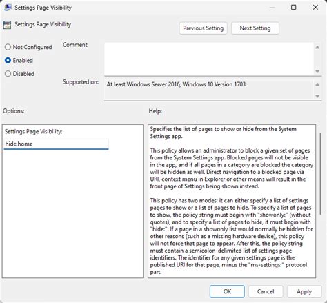 How To Enable Or Disable Settings Home Page In Windows