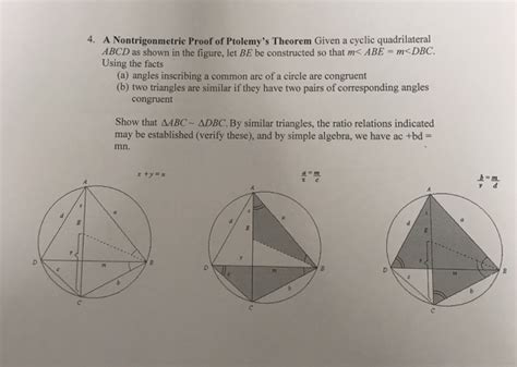 Solved A Nontrigonmetric Proof Of Ptolemy S Theorem Given Chegg