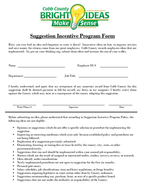 Fillable Online Suggestion Incentive Program Form Fax Email Print Pdffiller