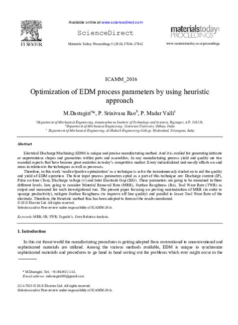Pdf Optimization Of Edm Process Parameters By Using Heuristic Approach