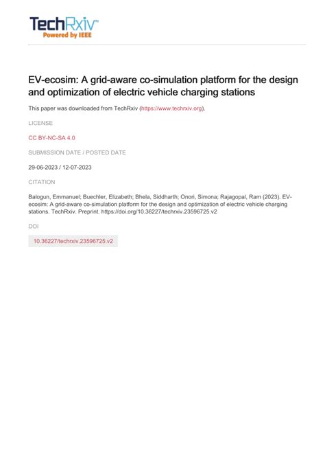Pdf Ev Ecosim A Grid Aware Co Simulation Platform For The Design And Optimization Of Electric
