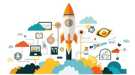 Modern Technology Innovations Concept Featu Rocket Launch Digital Charts Data Cloud Computing