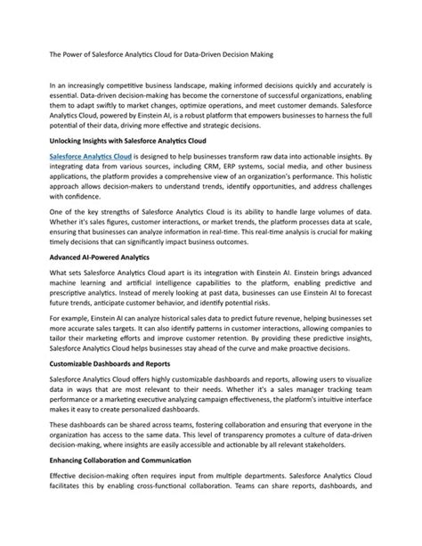 Ppt The Power Of Salesforce Analytics Cloud For Data Driven Decision Making Powerpoint