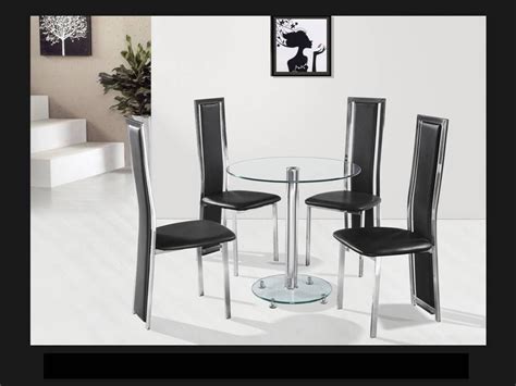 Round Clear Glass Chrome Dining Table And 4 Black Chairs
