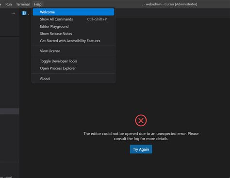 My Cursor Opens The Welcome Page With An Error Message Bug Reports Cursor Community Forum