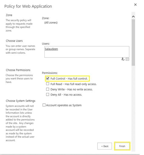 Configuring Web Application User Policy In Sharepoint 2016 Sharepoint Diary