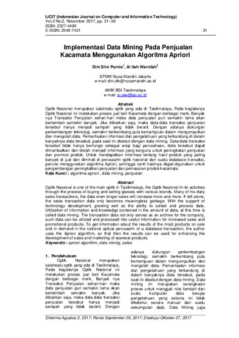 Pdf Implementasi Data Mining Pada Penjualan Kacamata Menggunakan Algoritma Apriori