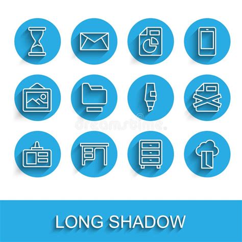 Set Line Identification Badge Office Desk Old Hourglass Archive Papers Drawer Cloud Database