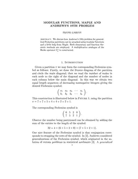 pdf modular functions maple and andrews 10th problem