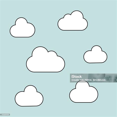 1970 트리피 패턴 클라우드 연한 파란색 배경에 하얀 구름 70 년대 분위기 배경 그루비 손으로 그린 벡터 일러스트레이션 0명에 대한 스톡 벡터 아트 및 기타 이미지