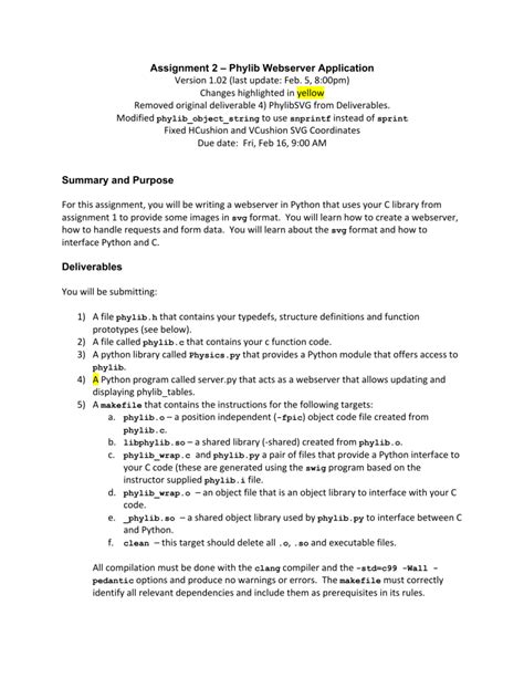 Phylib Webserver Assignment Python And C