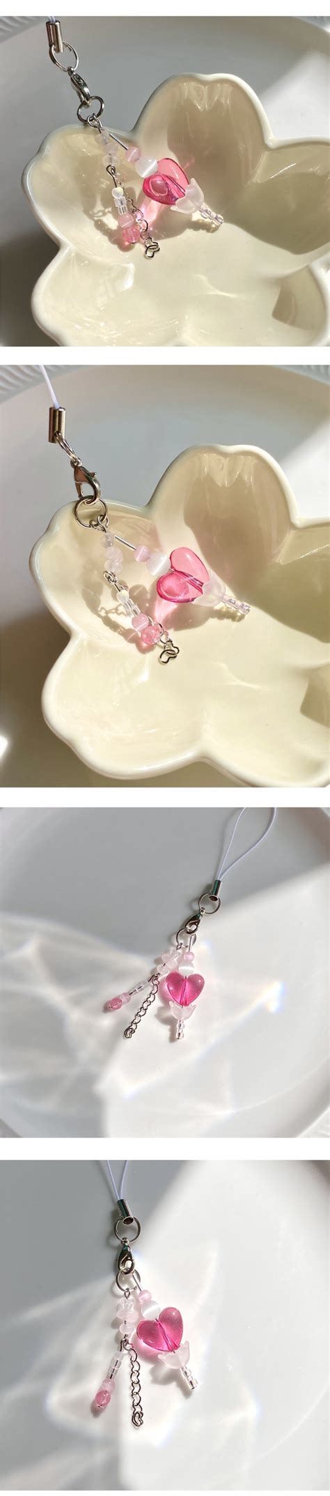 모티제 핑크퓨레 폰스트랩 키링 핸드폰고리 비즈키링 실버 하트키링 핸드폰줄 가방키링 인형키링