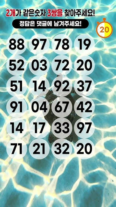 같은숫자 3쌍 찾기 405치매예방 관찰력 집중력 두뇌운동 테스트 Youtube