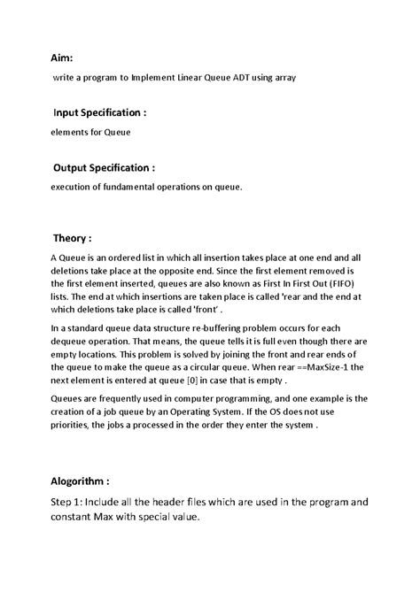 Ds Experiment No 04 Aim Write A Program To Implement Linear Queue