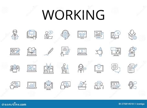 Working Line Icons Collection Laboring Engaged Employed Occupied