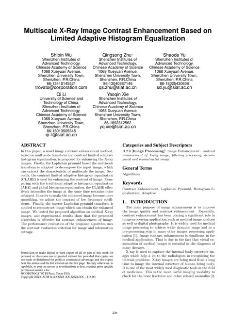 Pdf Multiscale X Ray Image Contrast Enhancement Based On Limited Adaptive Histogram Equalization