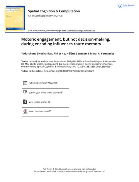 Pdf Motoric Engagement But Not Decision Making During Encoding Influences Route Memory