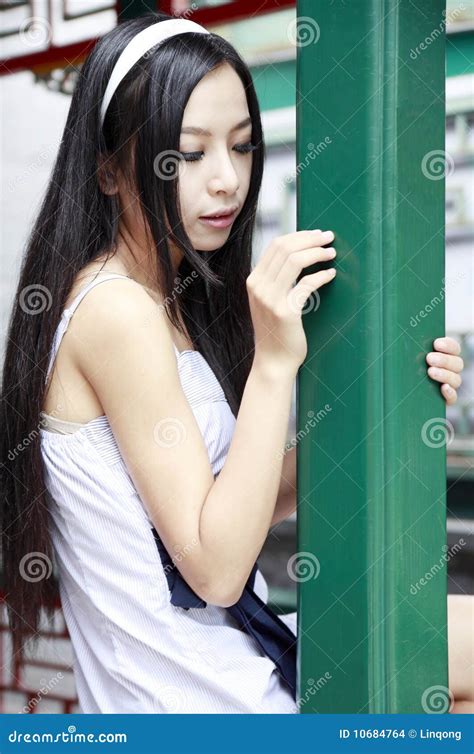 Chinese Long Haired Girl Outdoor Stock Photo Image Of Skirt Green