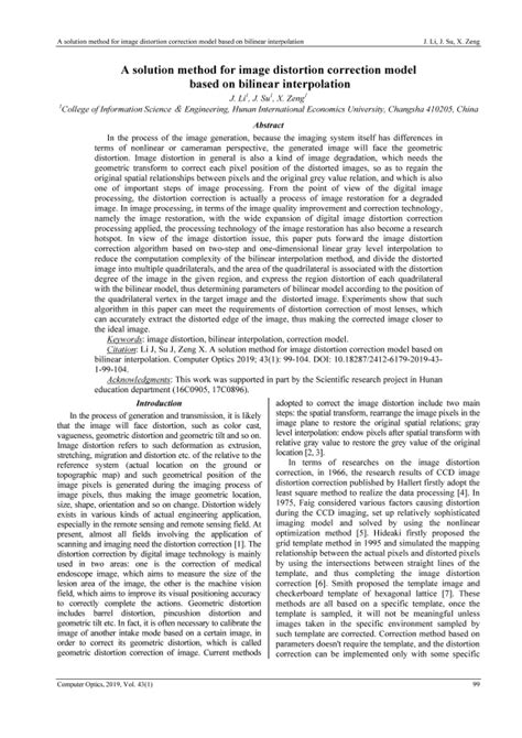 A Solution Method For Image Distortion Correction Model Based On Bilinear Interpolation